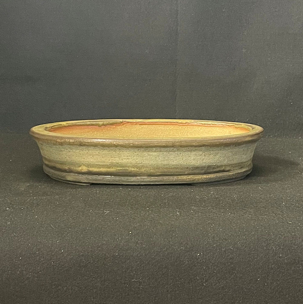 erin oval green glazed bonsai pot - 17 x 12 x 5cm - British Bonsai