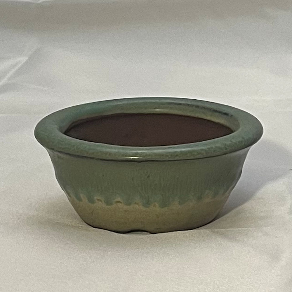 Japanese round cream glazed bonsai pot - 10 x 5cm - British Bonsai