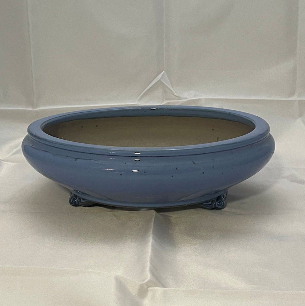 tokoname round blue glazed bonsai pot - 2nd - 25 x 8cm - British Bonsai