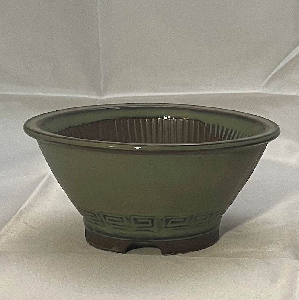 tokoname round green glazed bonsai pot - 16 x 8cm - British Bonsai